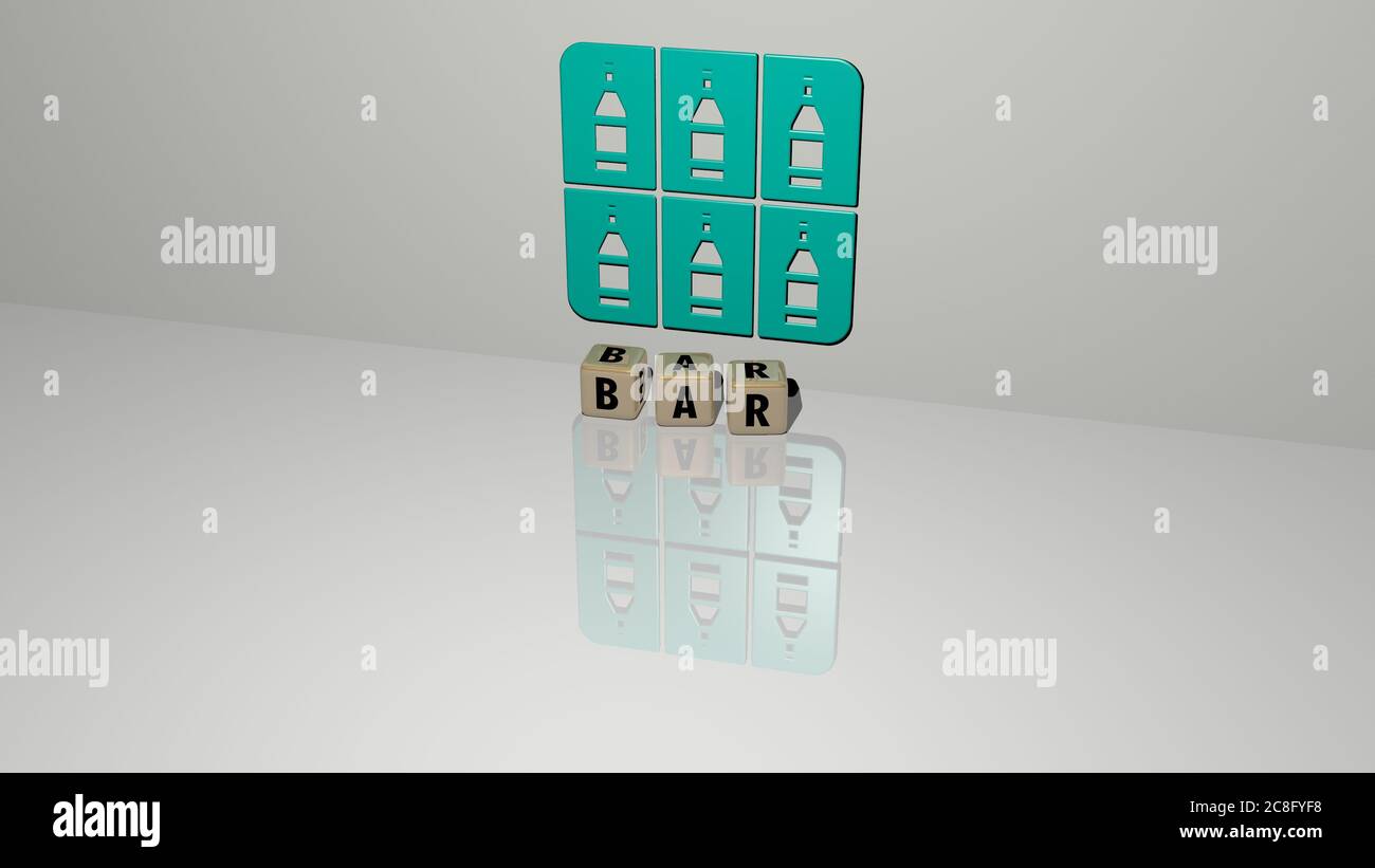 3D representation of BAR with icon on the wall and text arranged by ...