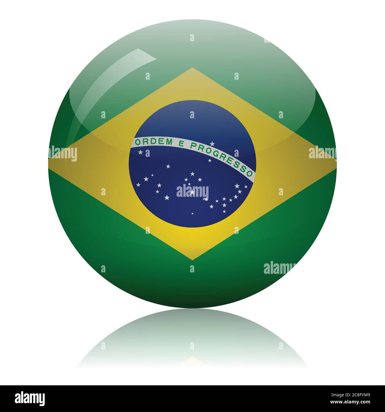 Brazilian Flag Glass Ball On Light Mirror Surface Vector Illustration