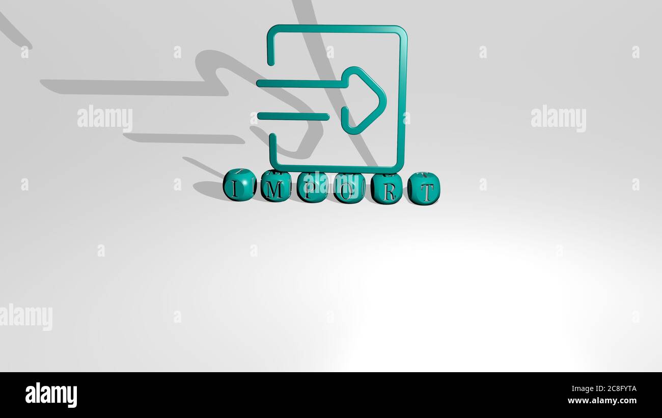 3D illustration of IMPORT graphics and text made by metallic dice ...