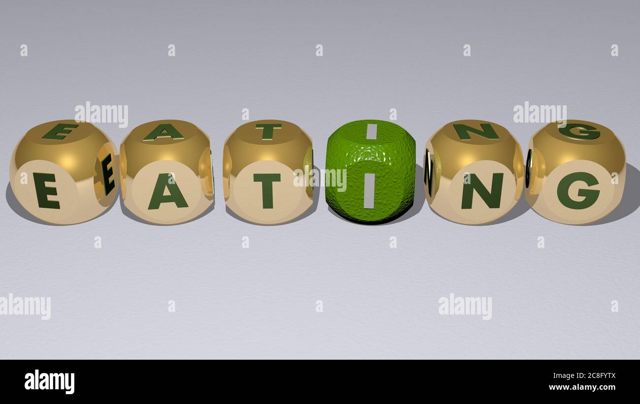 combination of EATING built by cubic letters from the top perspective ...