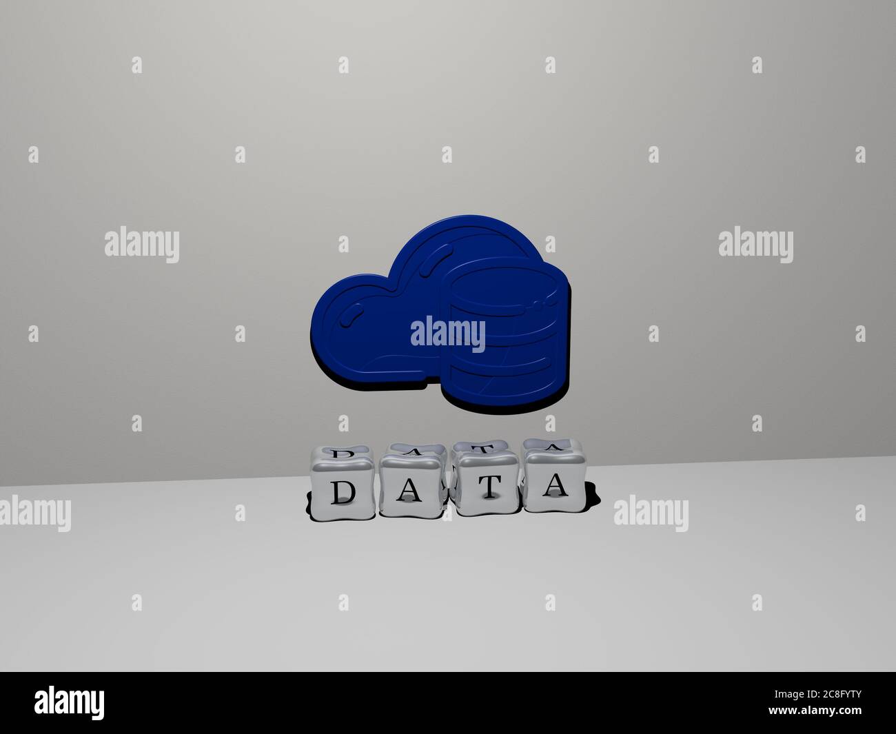 3D graphical image of DATA vertically along with text built by metallic ...