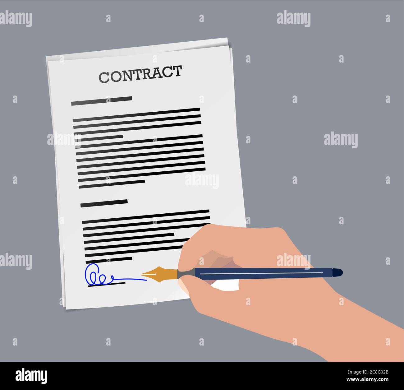 vector illustration of person signing contract with fountain pen Stock ...