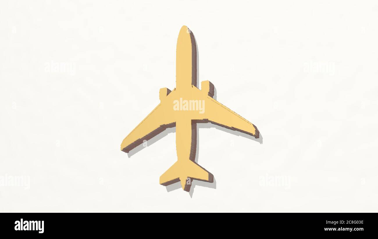 aeroplane from a perspective on the wall. A thick sculpture made of ...