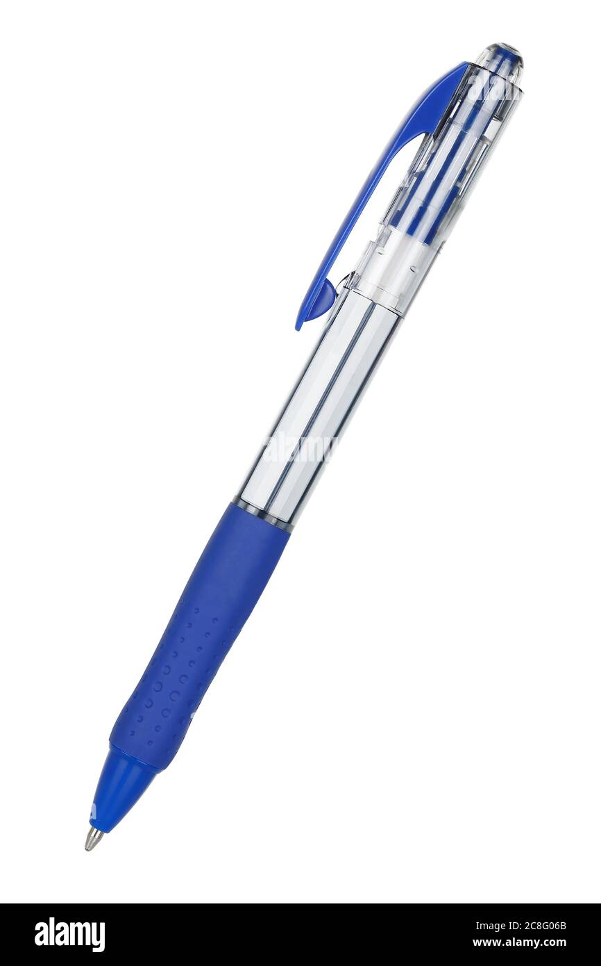 blue ballpoint pen isolated on white Stock Photo - Alamy