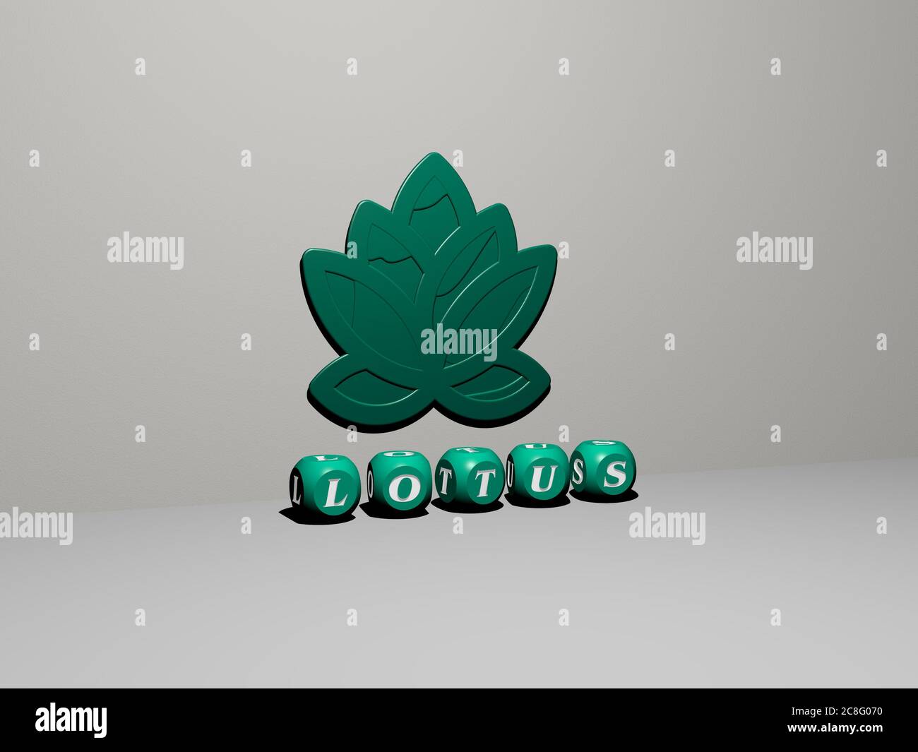 3D representation of lotus with icon on the wall and text arranged by ...