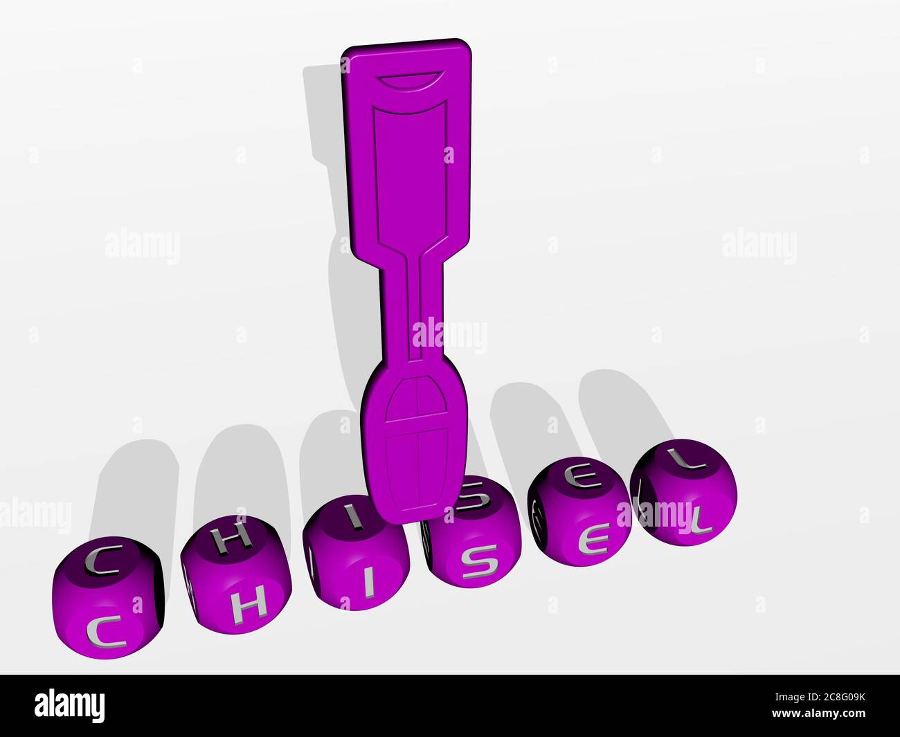 3D illustration of CHISEL graphics and text made by metallic dice ...