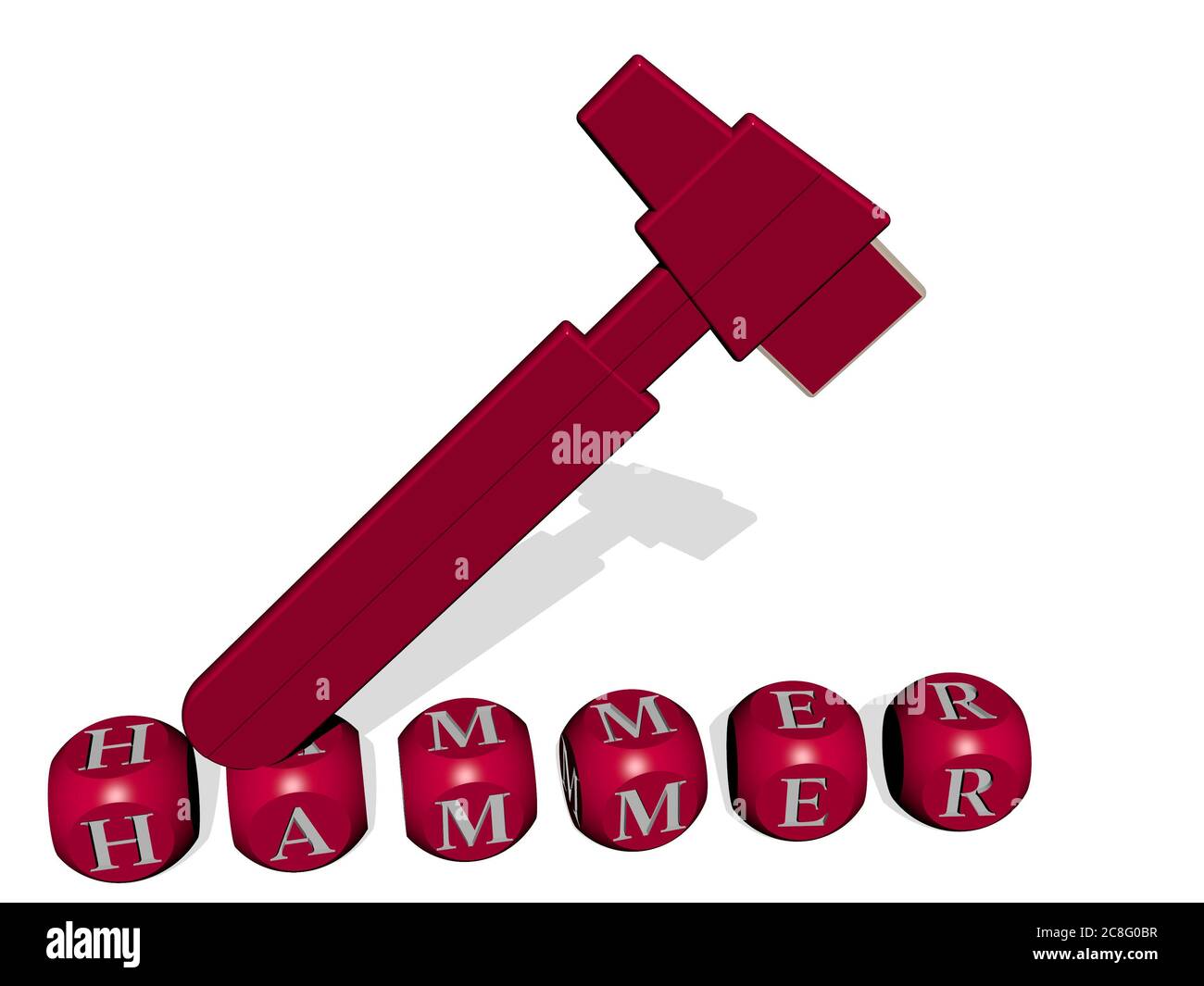 3D illustration of HAMMER graphics and text made by metallic dice ...