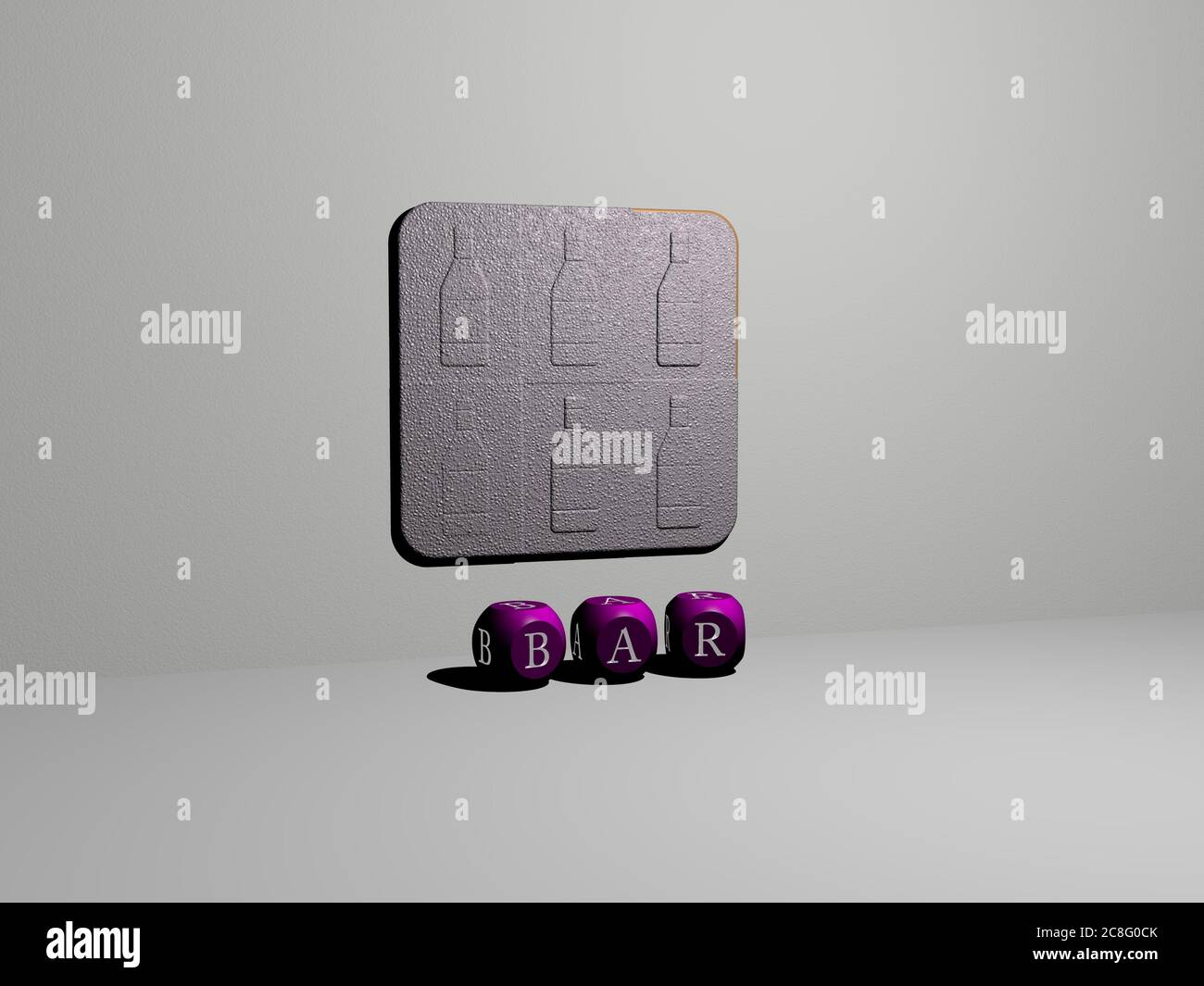 3D representation of BAR with icon on the wall and text arranged by ...