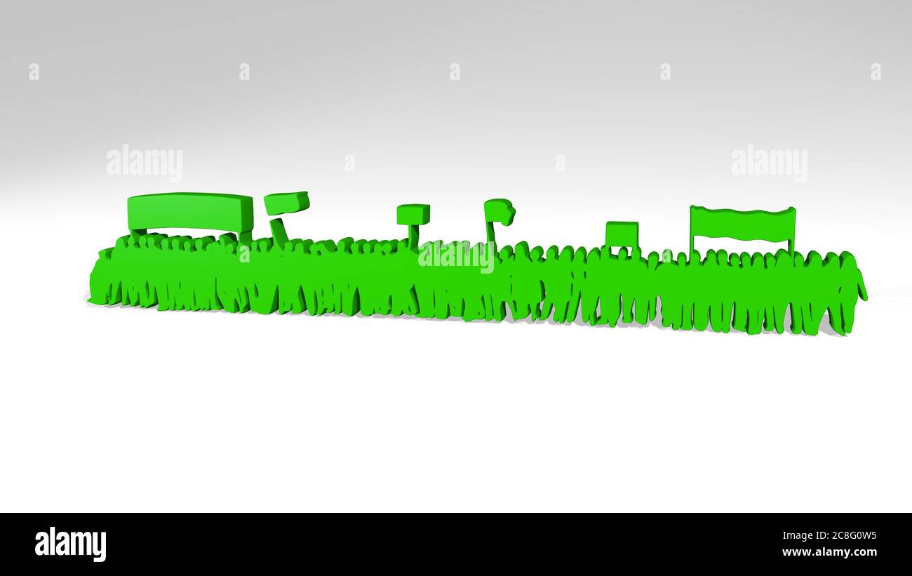 PROTESTING CROWD stand with shadow. 3D illustration of metallic ...