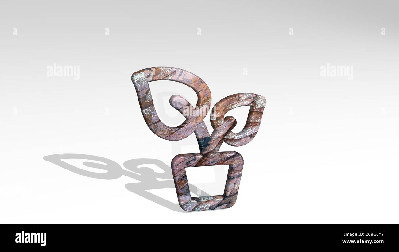 PLANT POT made by 3D illustration of a shiny metallic sculpture casting ...