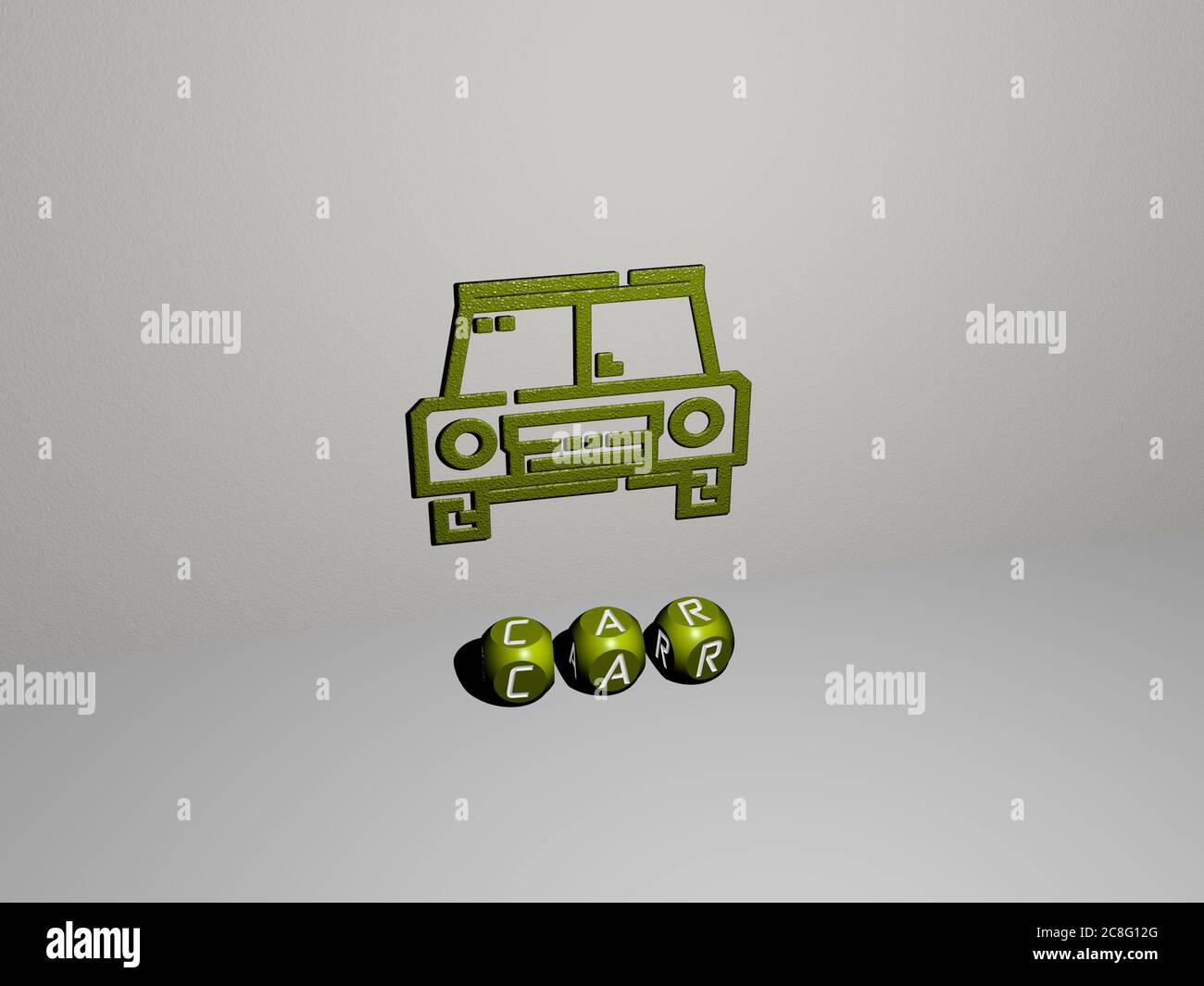 3D illustration of CAR graphics and text made by metallic dice letters ...