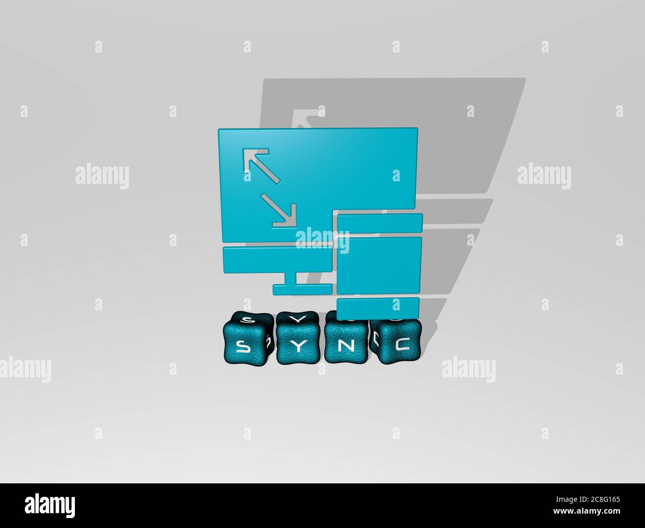 3D representation of sync with icon on the wall and text arranged by ...