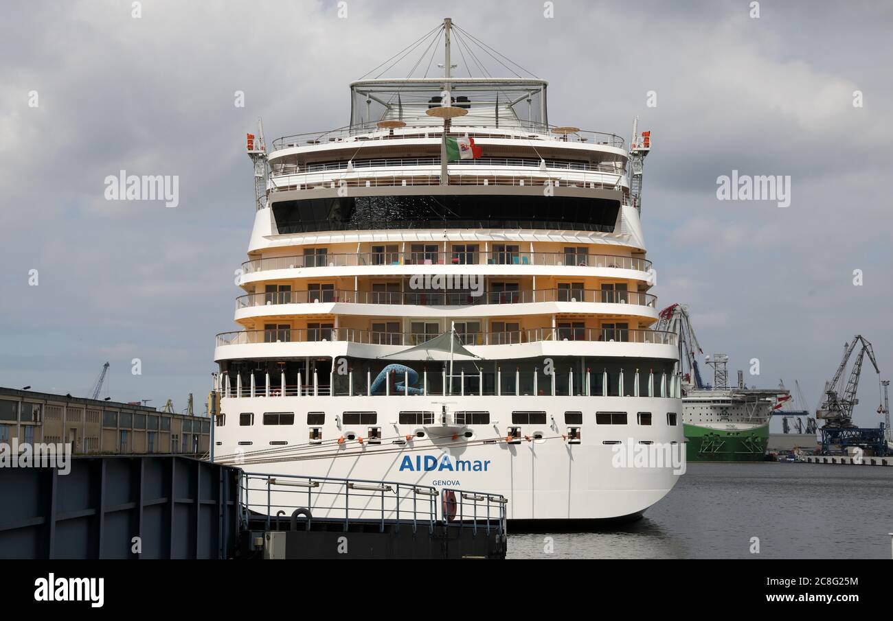 Rostock, Germany. 24th July, 2020. The AIDAmar of the shipping company ...