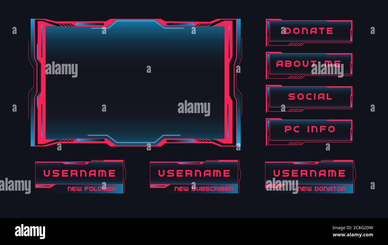 Streaming interface windows. Red frames with control panels broadcast ...