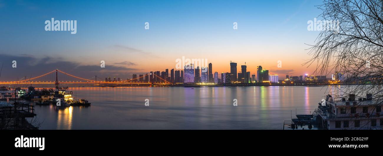 Aerial view of Wuhan city .Panoramic skyline and buildings beside ...