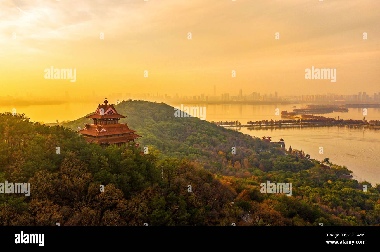 Aerial photography scenery of Wuhan East Lake of Hubei province,China ...