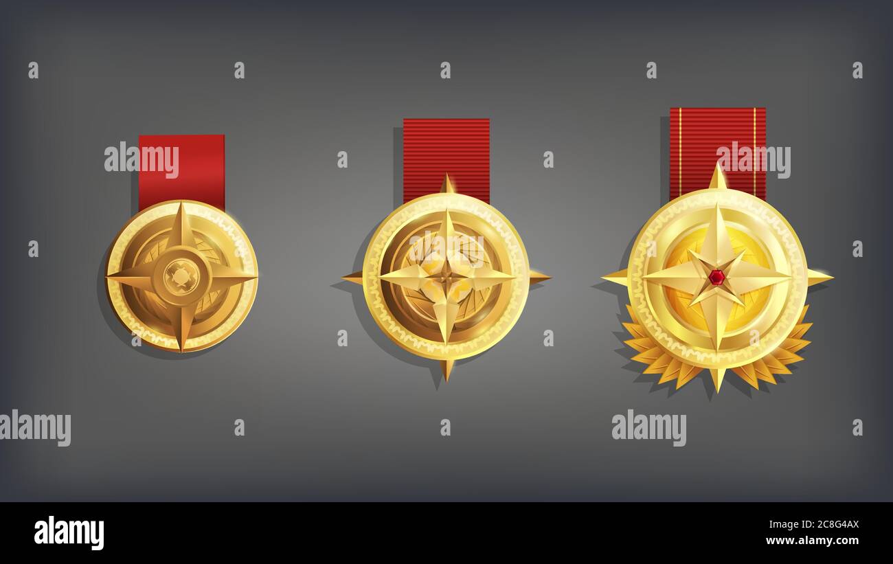 Ranked game cartoon medals. Symbol of achievement and badge victory ...