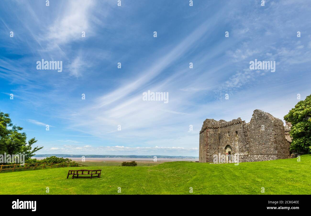 A view of Loughor Estuary and Weobley Castle on the Gower Peninsula ...