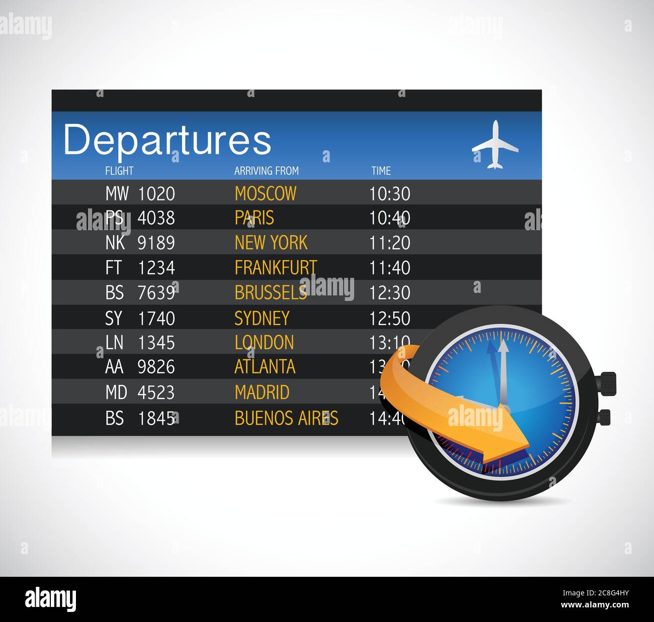 Departures table and watch illustration design over a white background ...