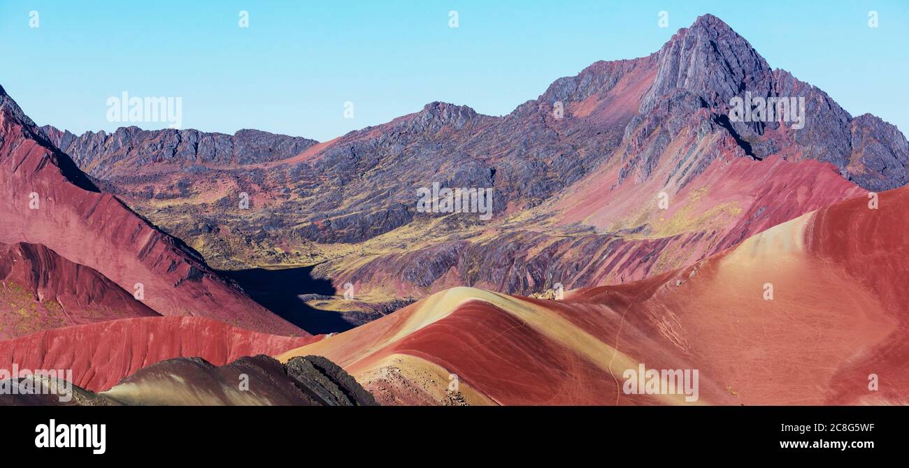 Hiking scene in Vinicunca, Cusco Region, Peru. Montana de Siete Colores ...