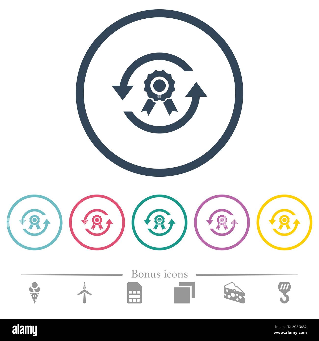 Renew certificate flat color icons in round outlines. 6 bonus icons ...