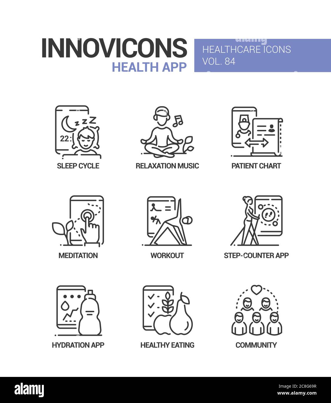 Health mobile app line design style icons set Stock Vector Image & Art ...