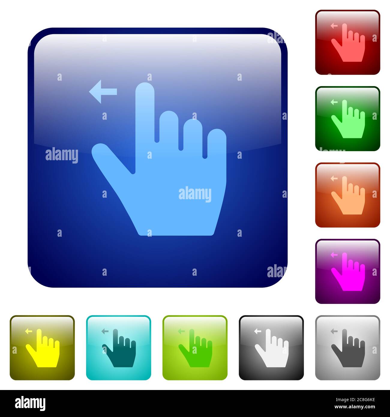 Right handed move left gesture icons in rounded square color glossy button set Stock Vector ...
