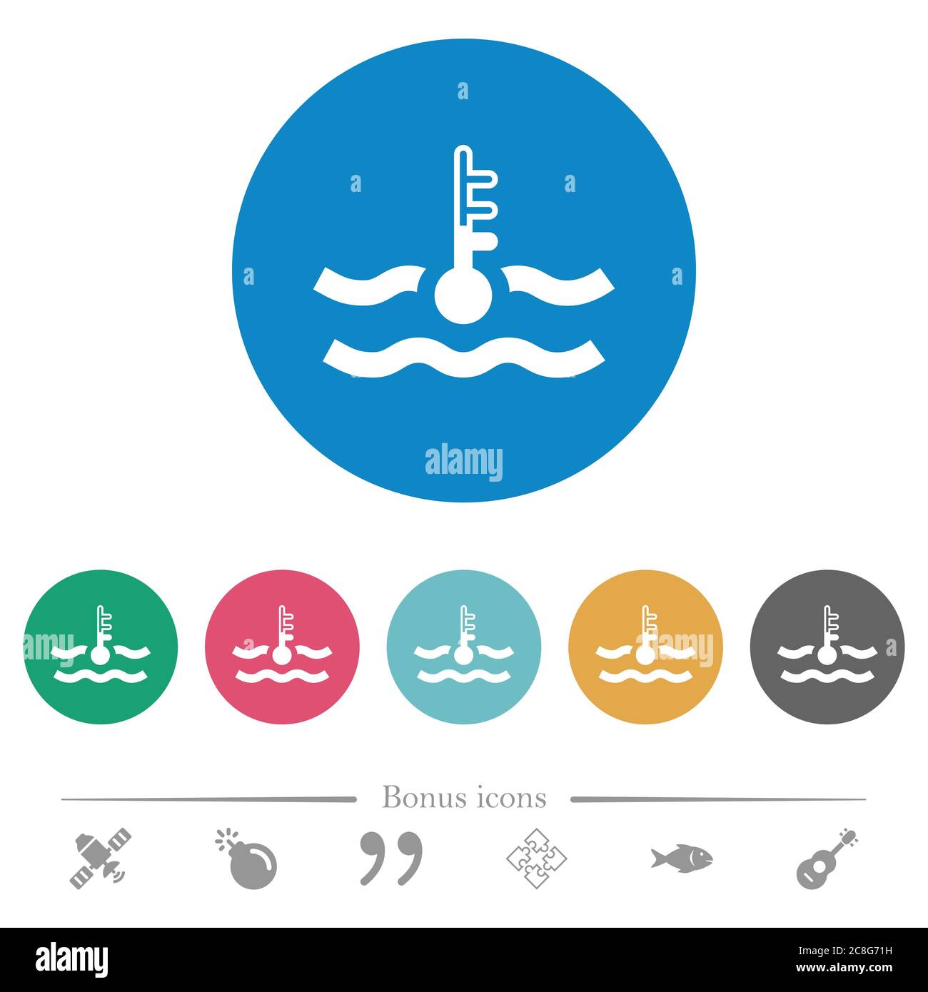 Normal temperature engine coolant flat white icons on round color ...