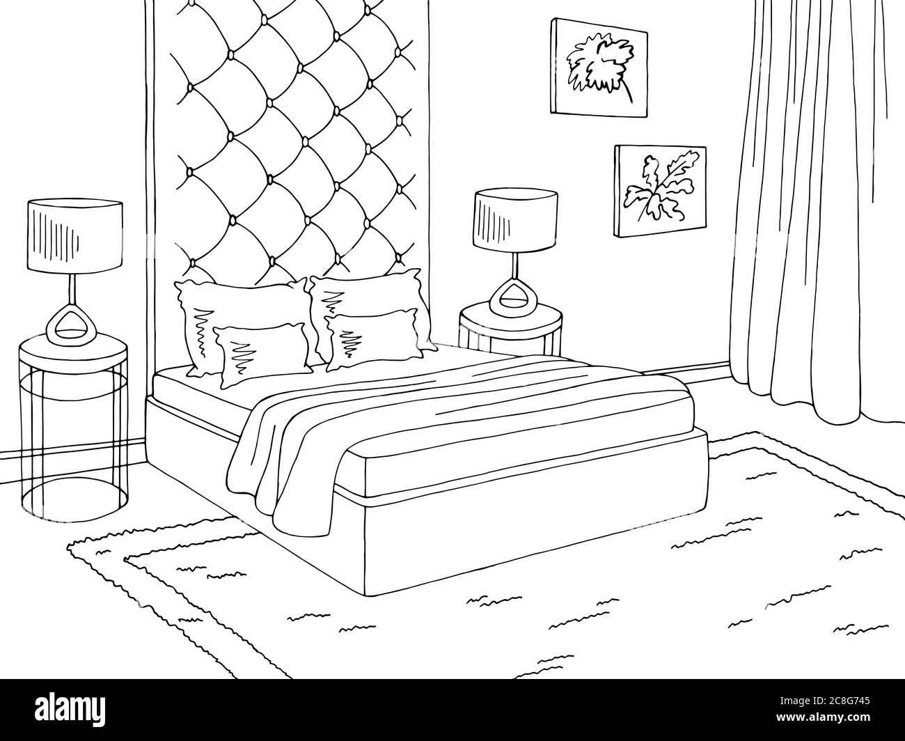 Bedroom graphic black white home interior sketch illustration vector ...
