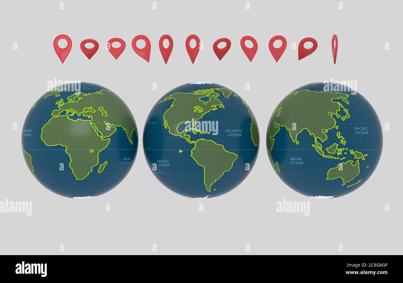 World Map Globe Mundi and location icon. 3d illustration. Isolated ...