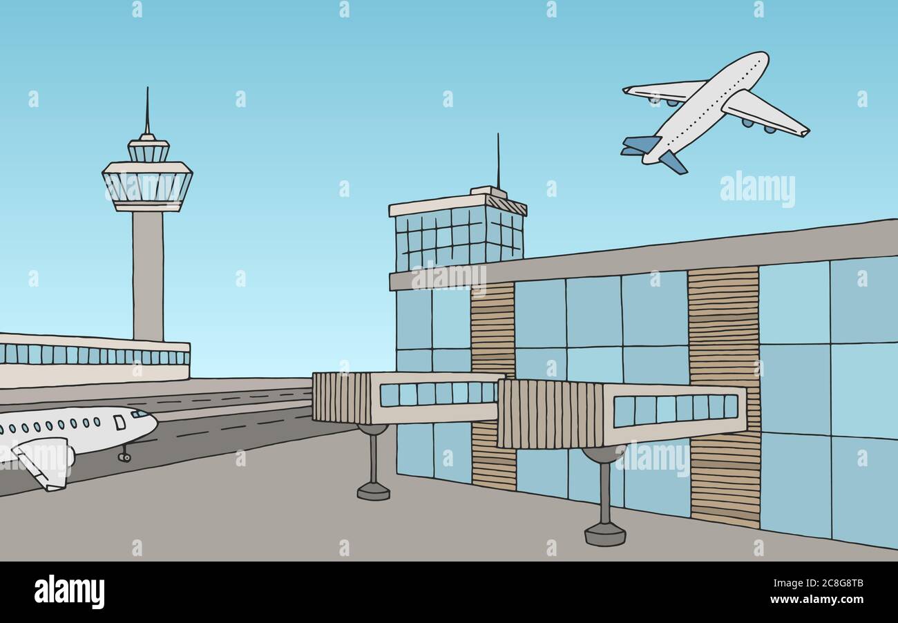 Airport graphic color exterior sketch illustration vector Stock Vector ...