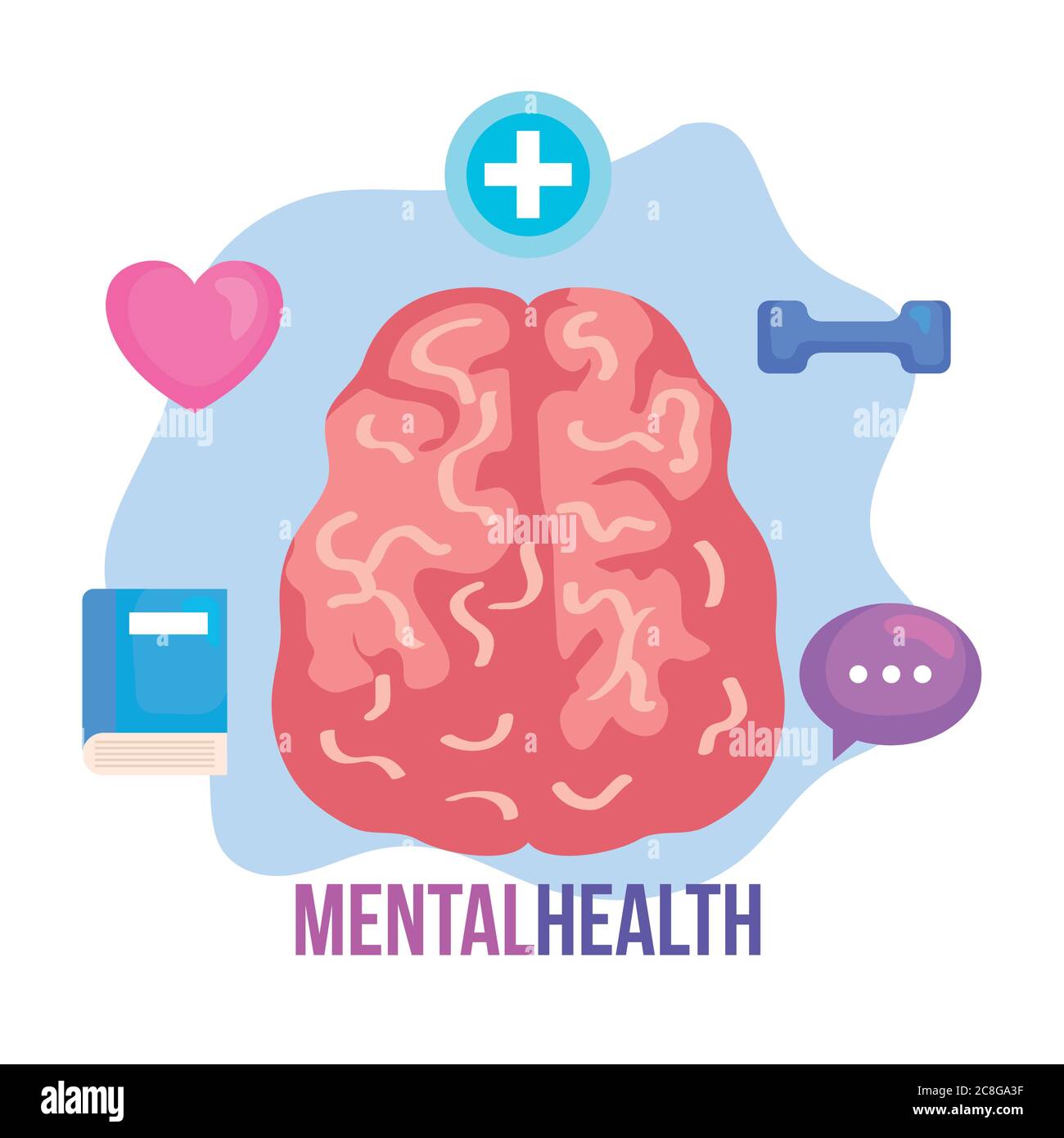 mental health concept, with brain, positive mind with healthy icons ...