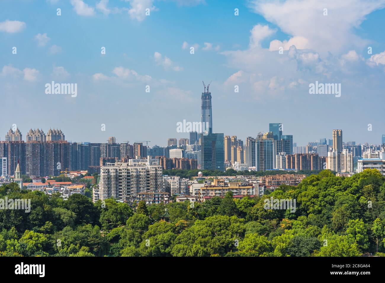 Aerial view of Wuhan city .Panoramic skyline and buildings beside ...