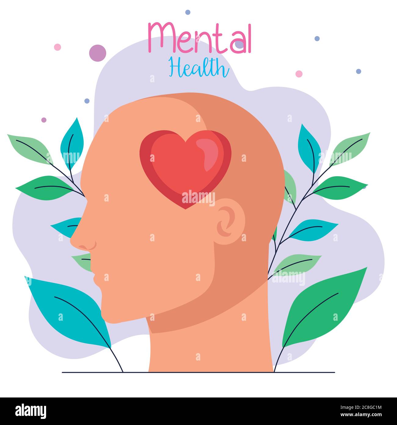 mental health concept, profile head with heart Stock Vector Image & Art ...