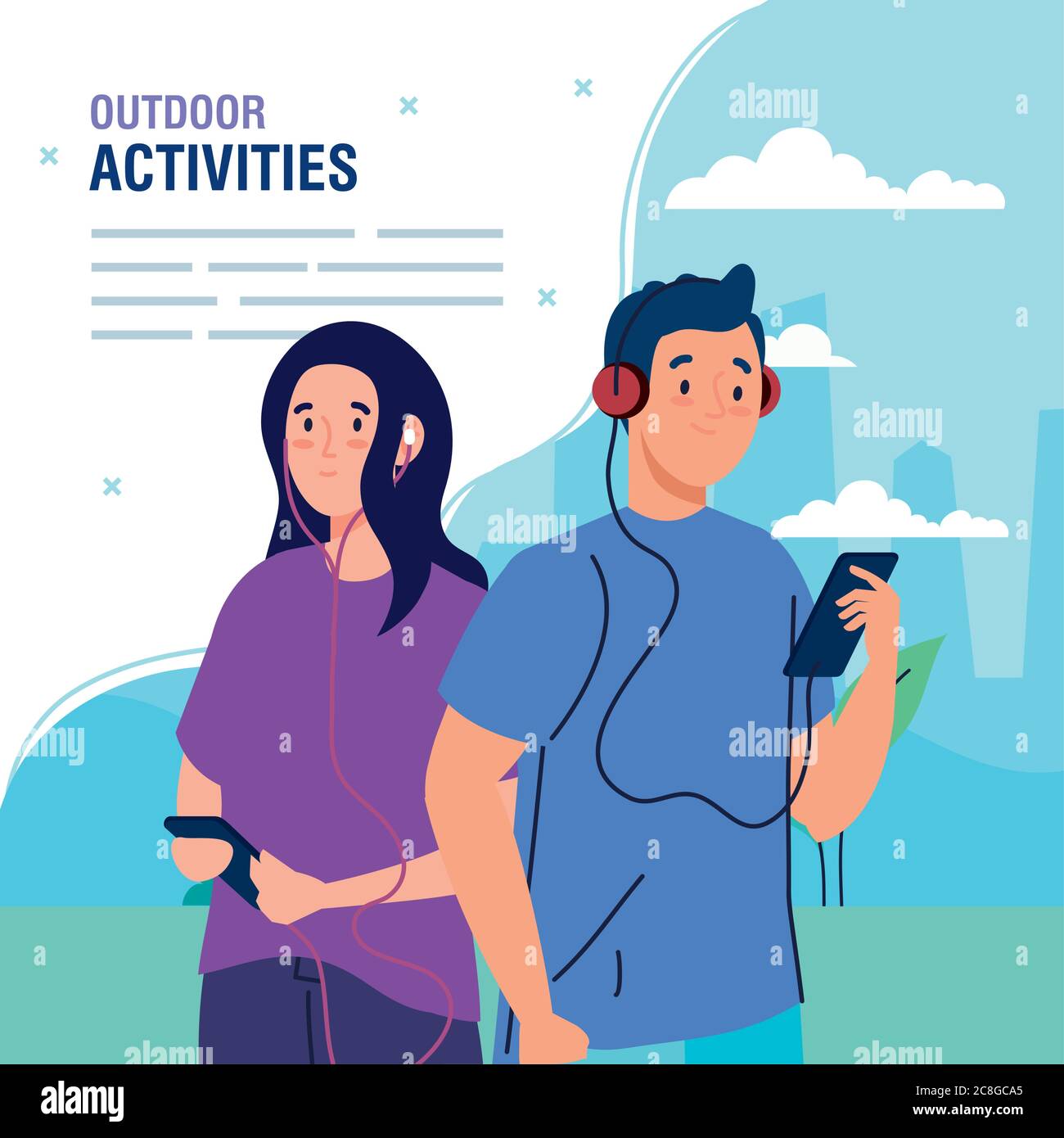 banner, couple performing leisure outdoor activities, couple using ...