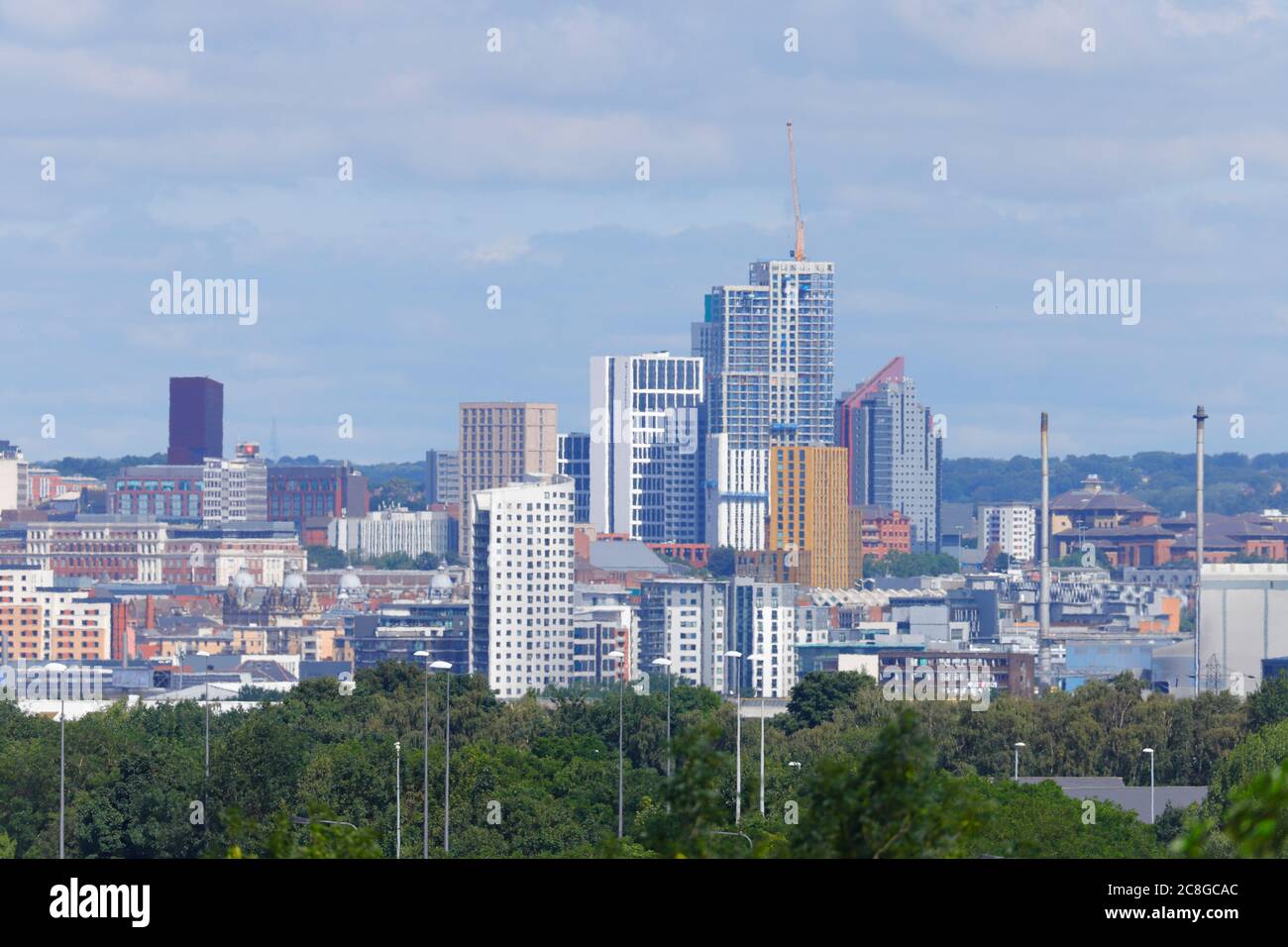 Leeds city skyline with Arena Village Campus student accommodation ...