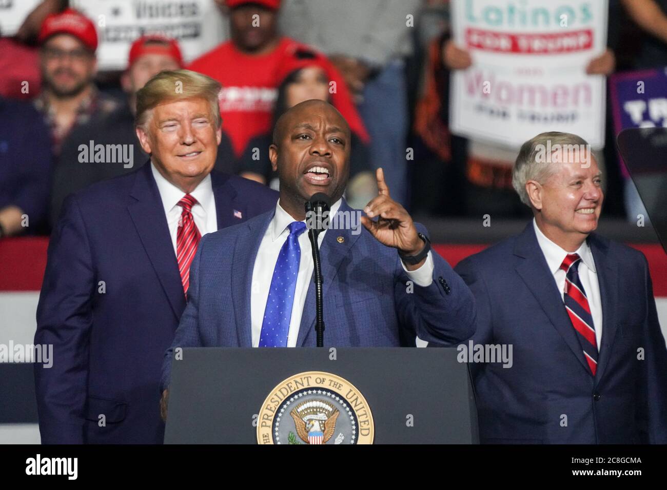 U.S. Senator Tim Scott of South Carolina speaks to the crowd as ...