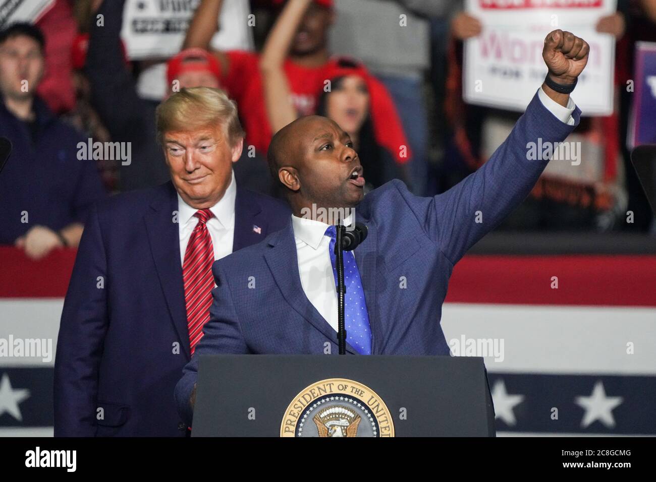 U.S. Senator Tim Scott of South Carolina speaks to the crowd as ...
