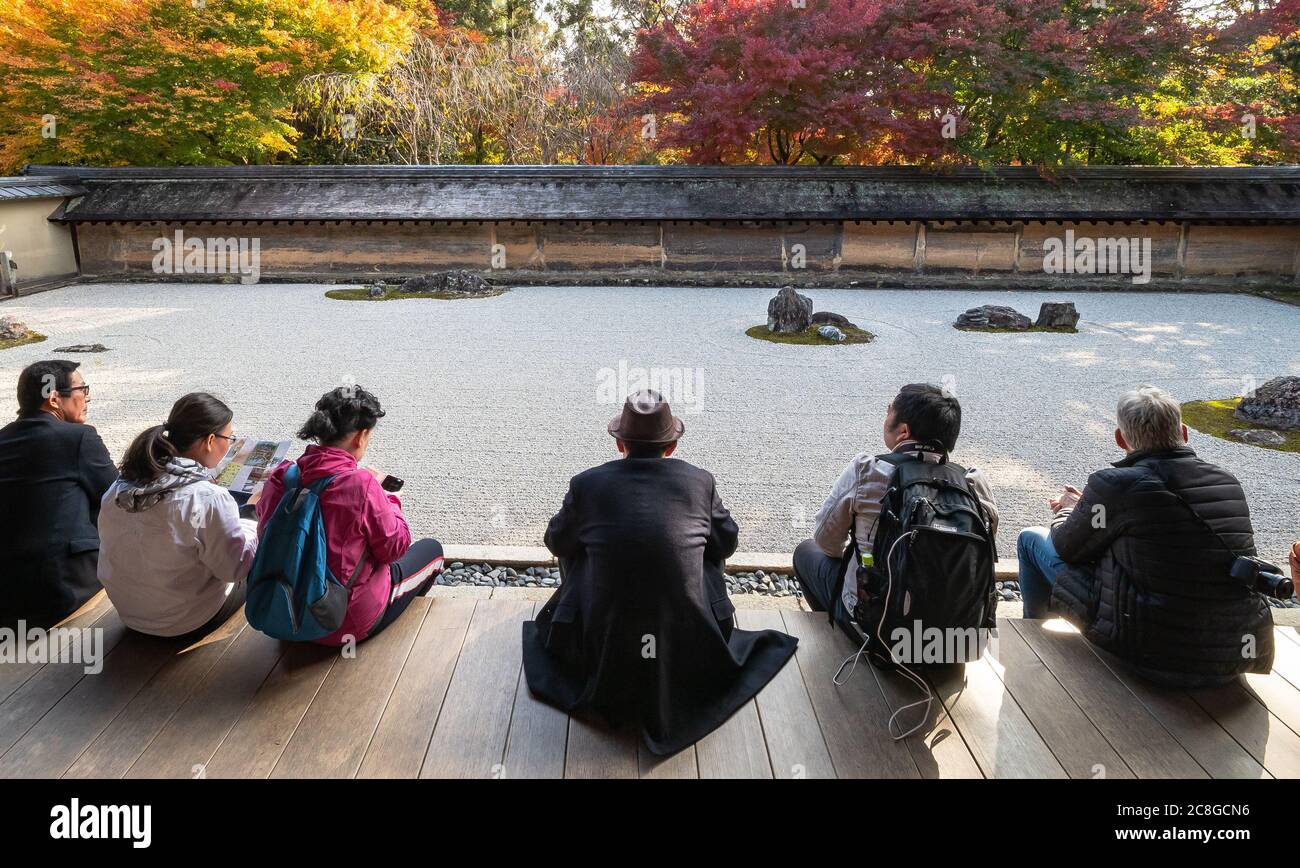 Kyoto/Japan - November 26: People are seeing the rock garden at Ryoanji ...
