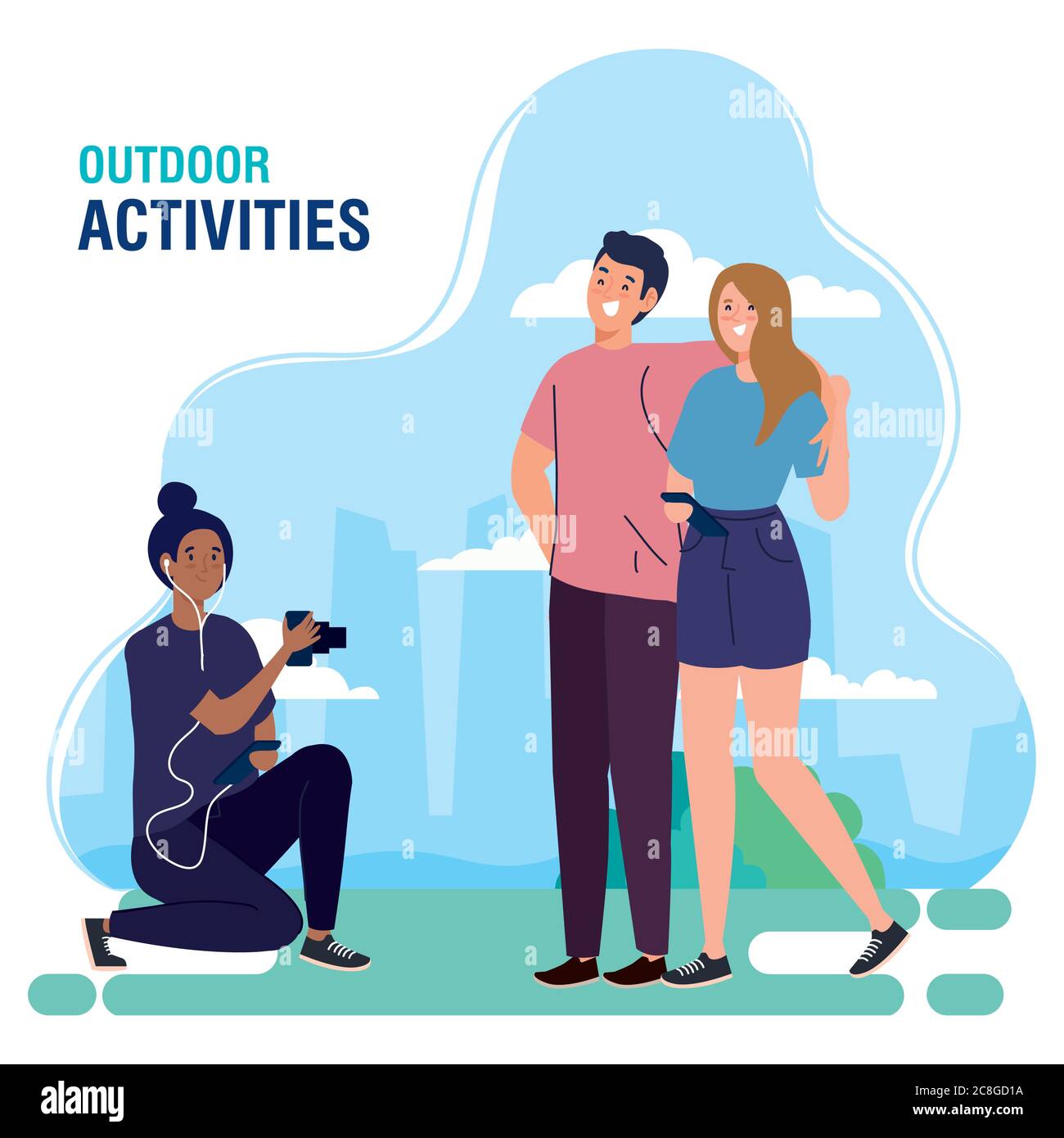 banner, people performing leisure outdoor activities, photographer ...