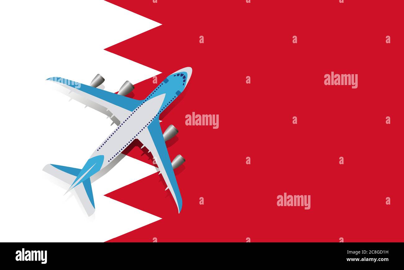 Vector Illustration of a passenger plane flying over the flag of ...