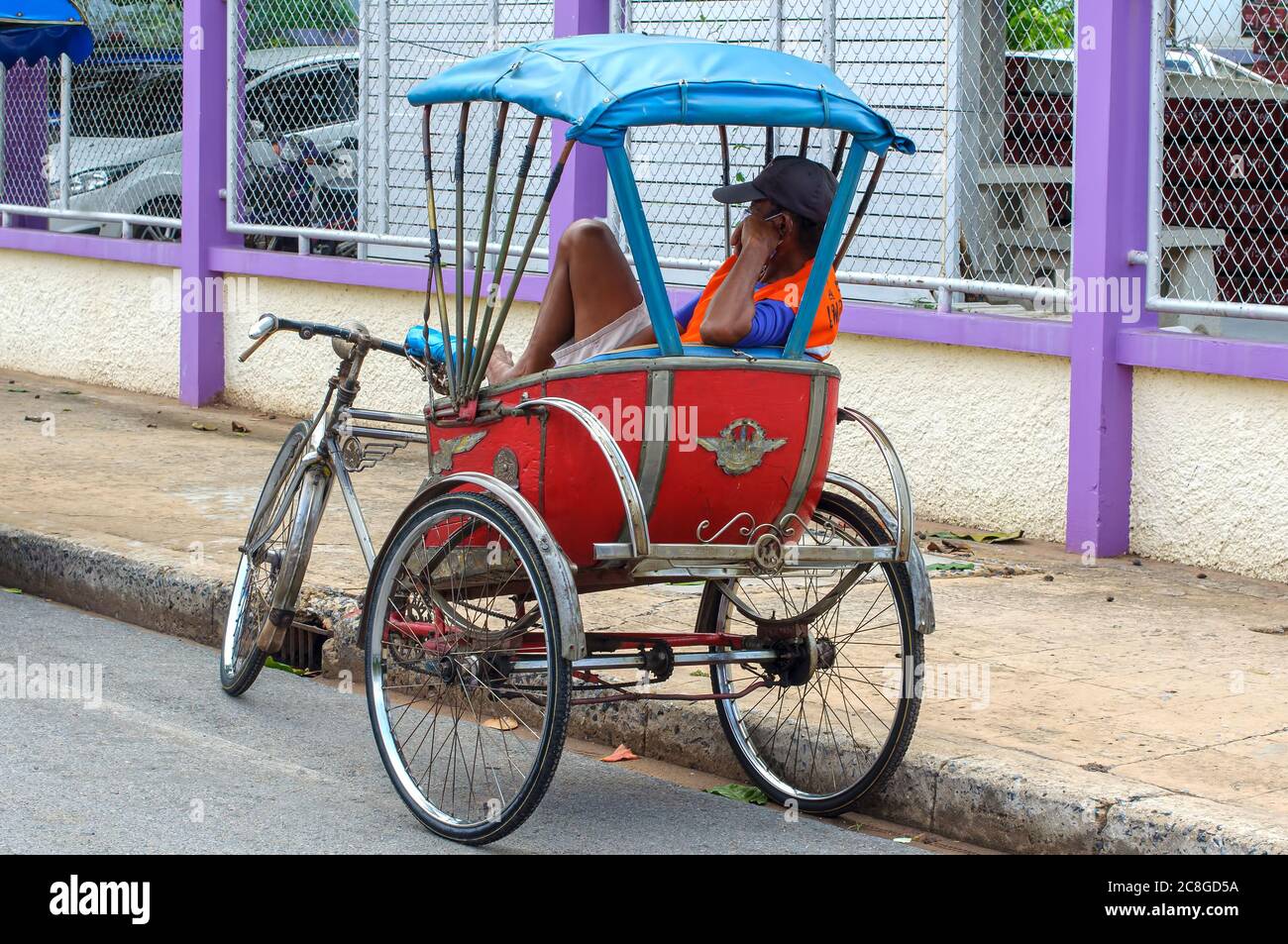 BANGKOK, THAILAND - APRIL 13, 2020 - Trishaw or Tricycle Taxi Driver ...