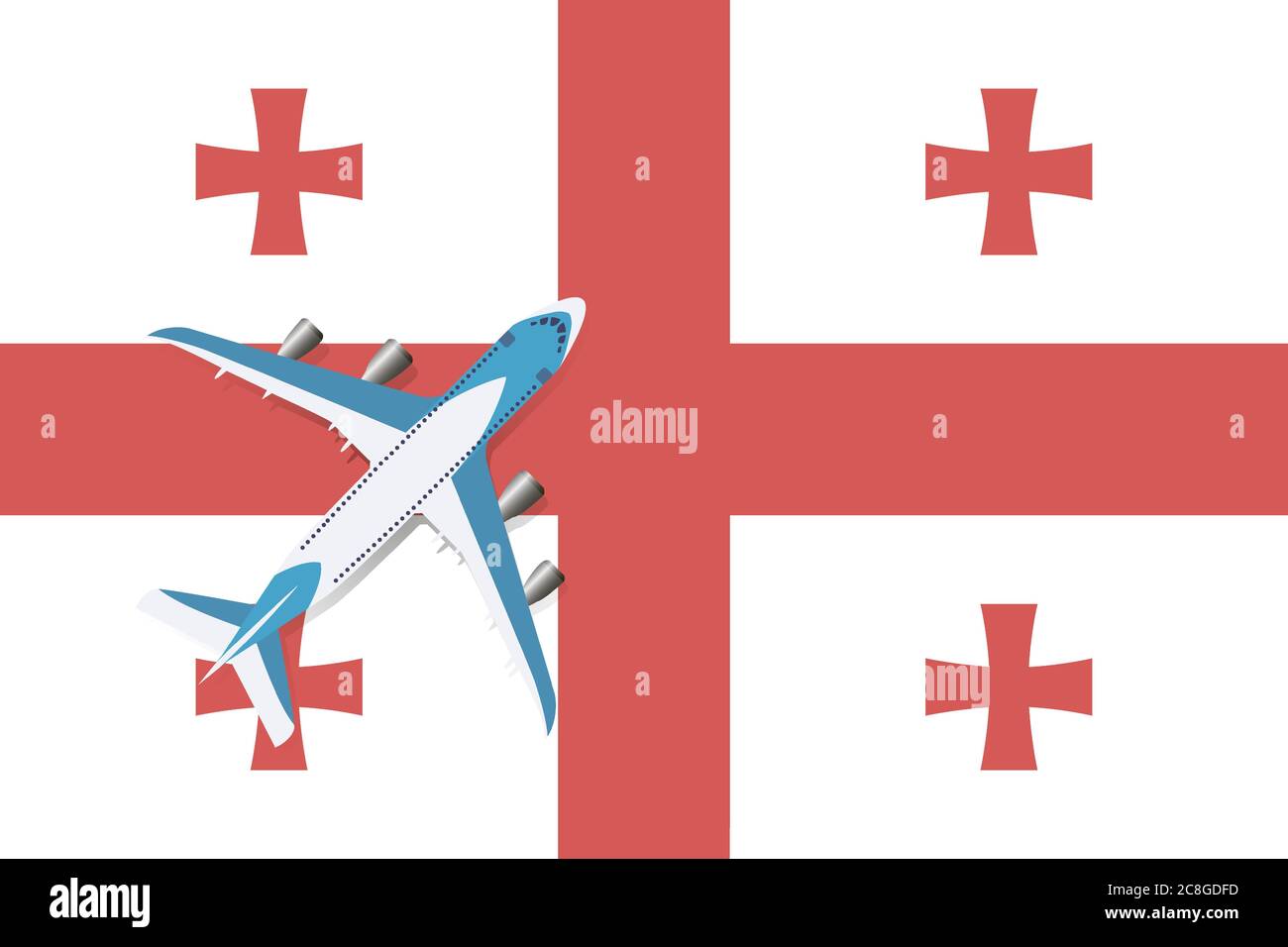 Vector Illustration of a passenger plane flying over the flag of ...