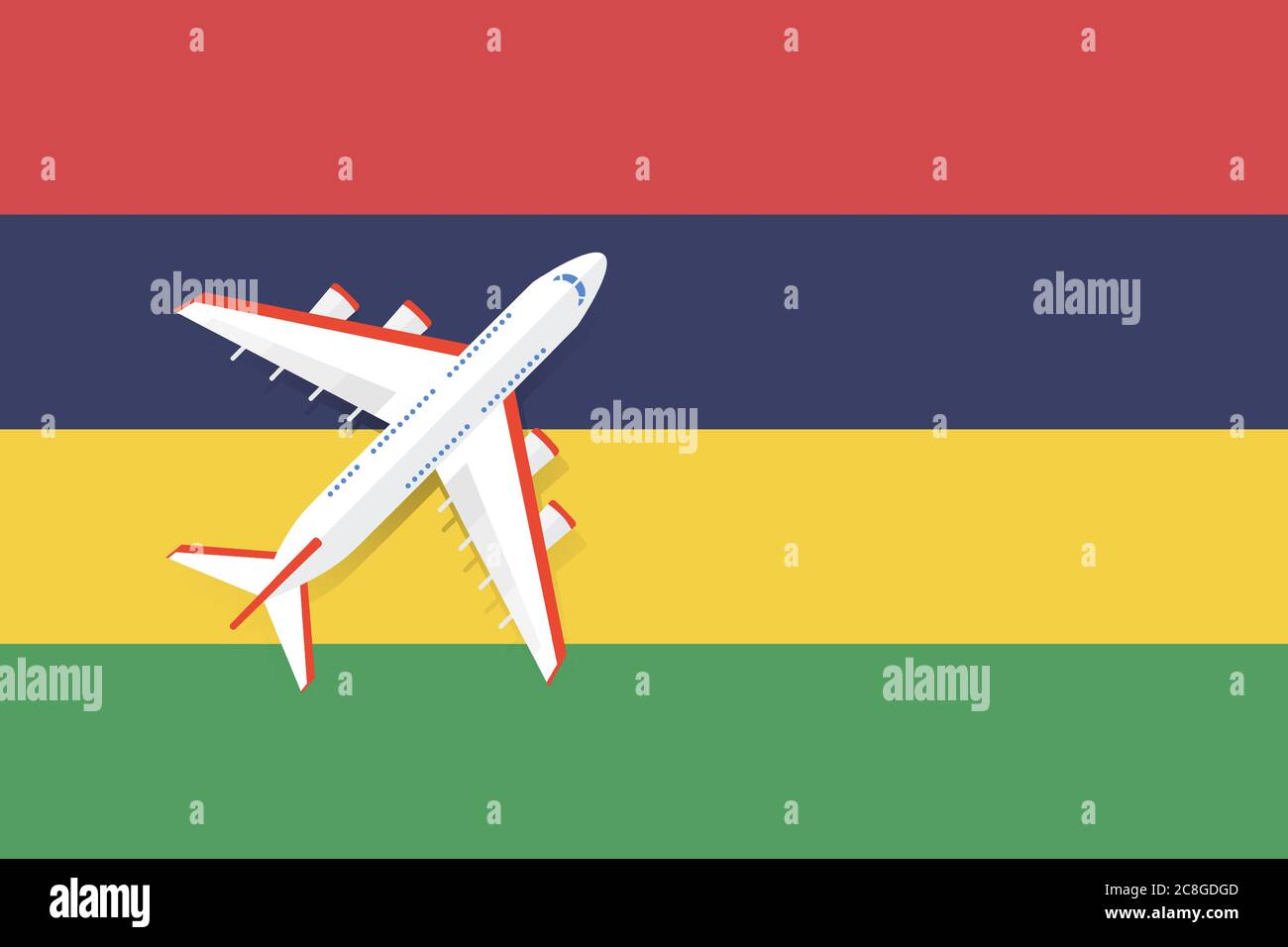 Vector Illustration of a passenger plane flying over the flag of ...