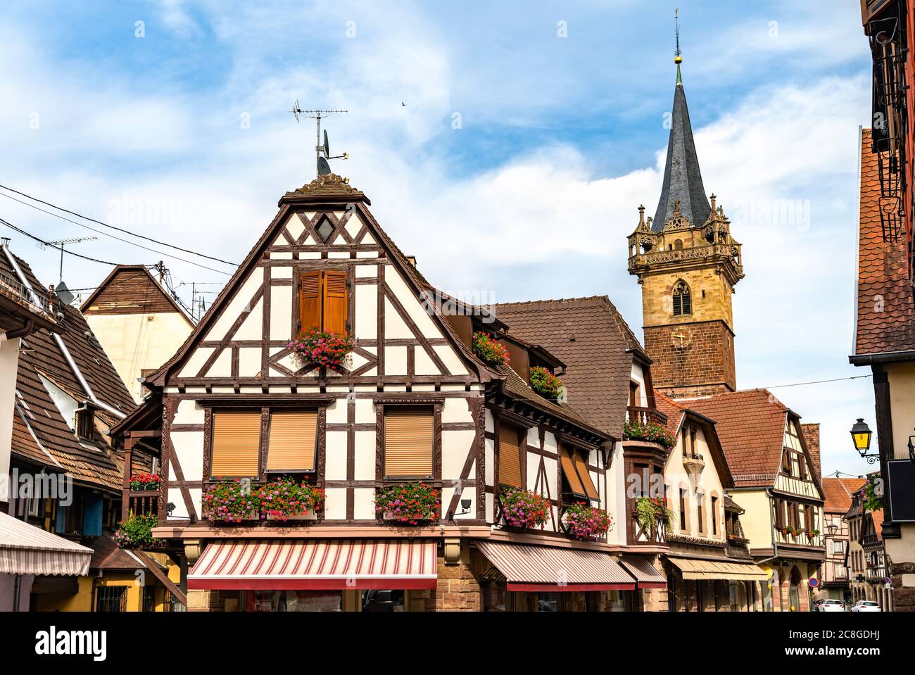Traditional half-timbered houses in Obernai - Alsace, France Stock ...