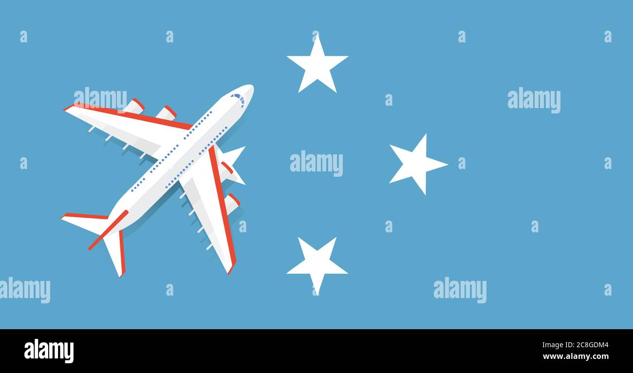 Vector Illustration of a passenger plane flying over the flag of the ...