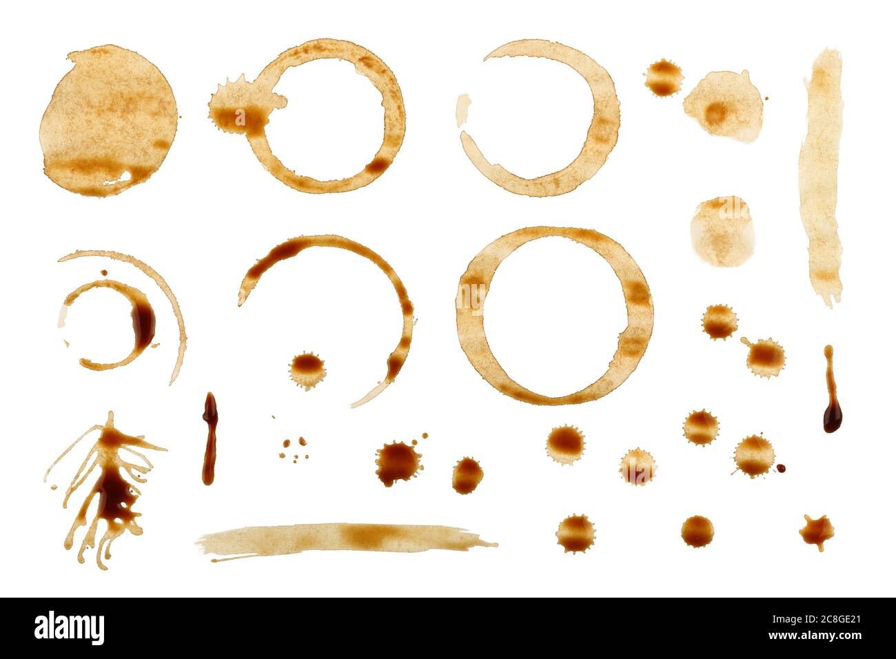 collection of real coffee stains isolated on white Stock Photo - Alamy