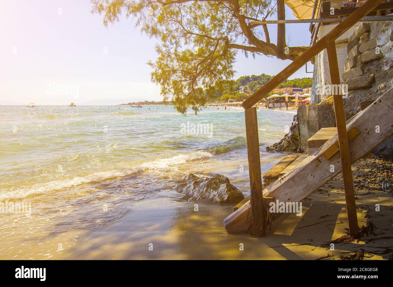 Wooden stairs leading into sea beach Stock Photo - Alamy