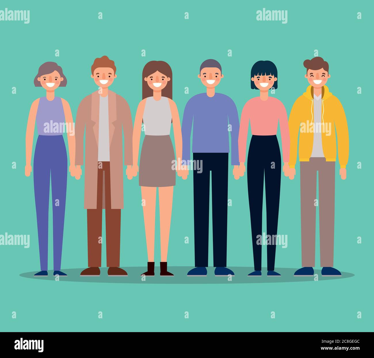 Women and men avatars cartoons smiling on green background design ...