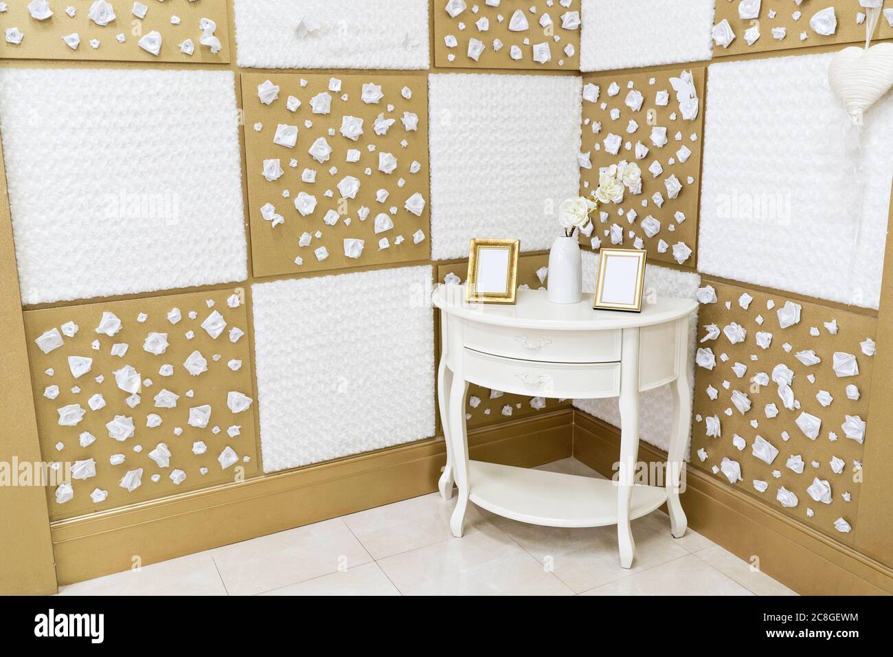 Luxury House Interior in Light Shades with Vintage Wooden Commode in ...
